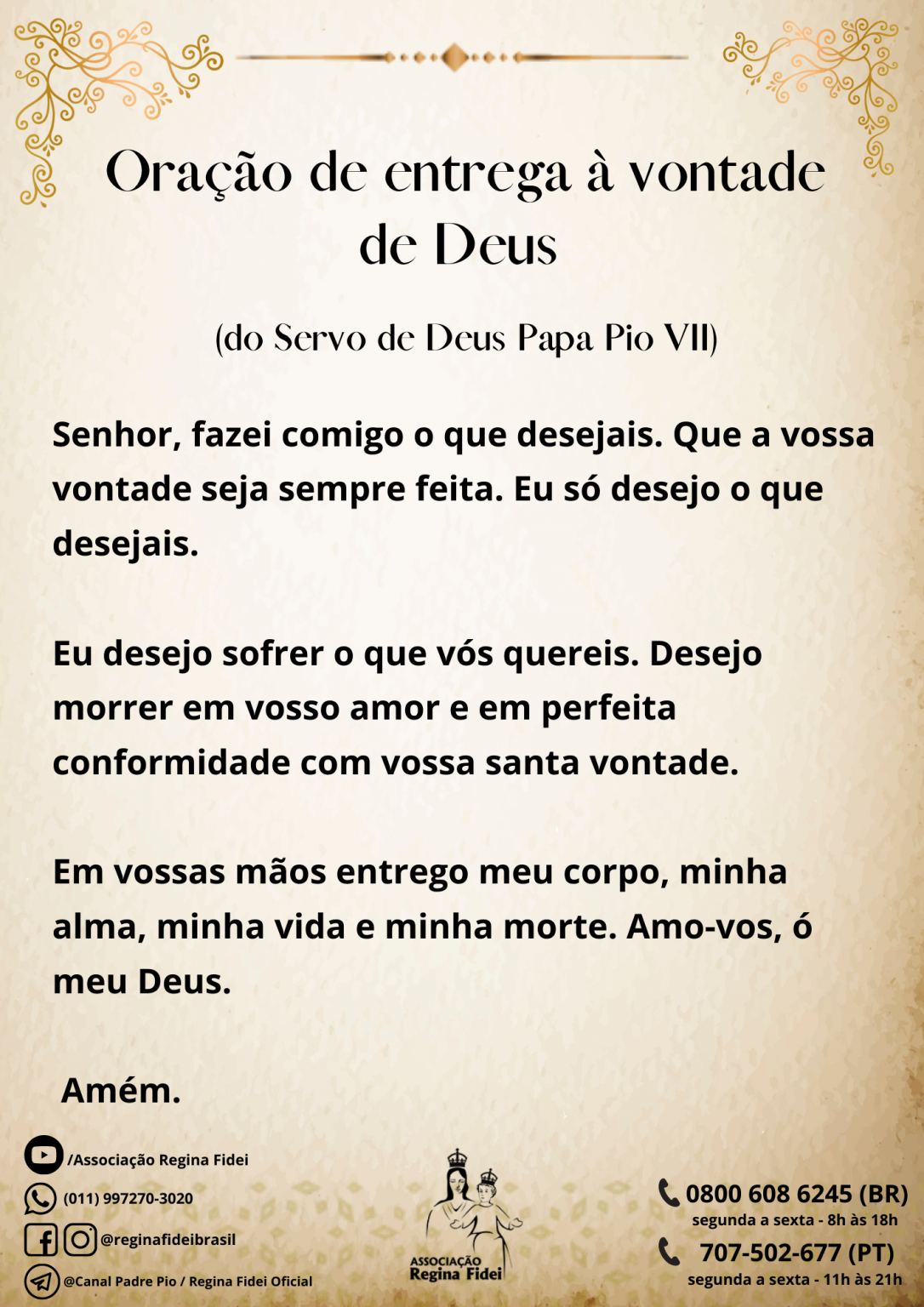 Reze conosco - Oração de Entrega à Vontade de Deus - Regina Fidei